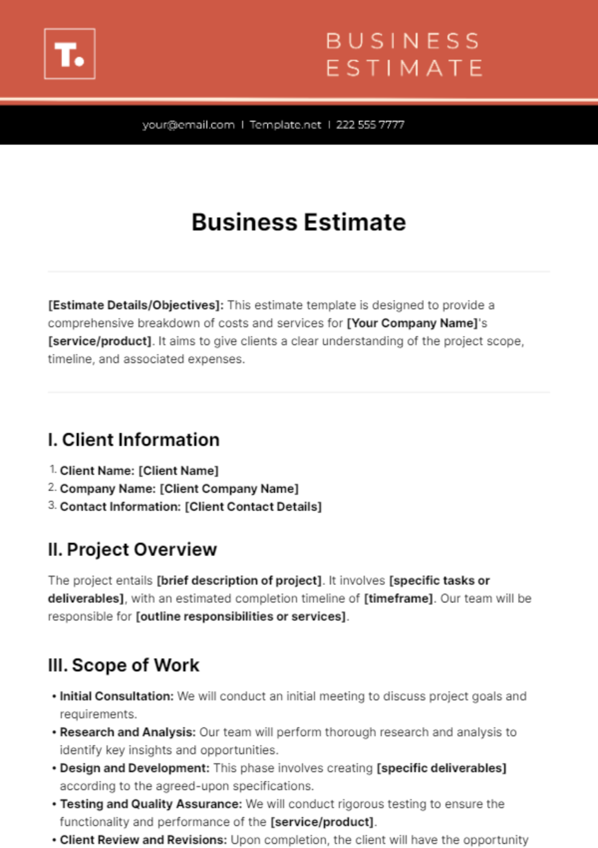 Business Estimate Template - Edit Online & Download Example | Template.net