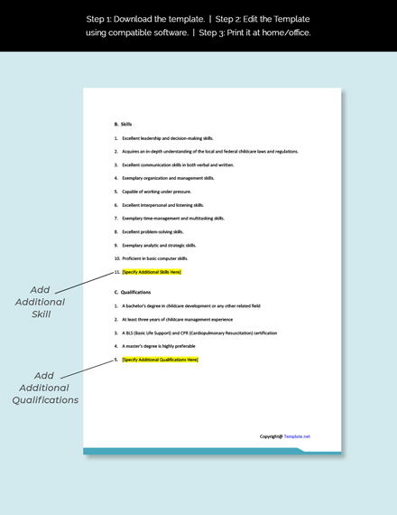 Preschool Assistant Director Job Description