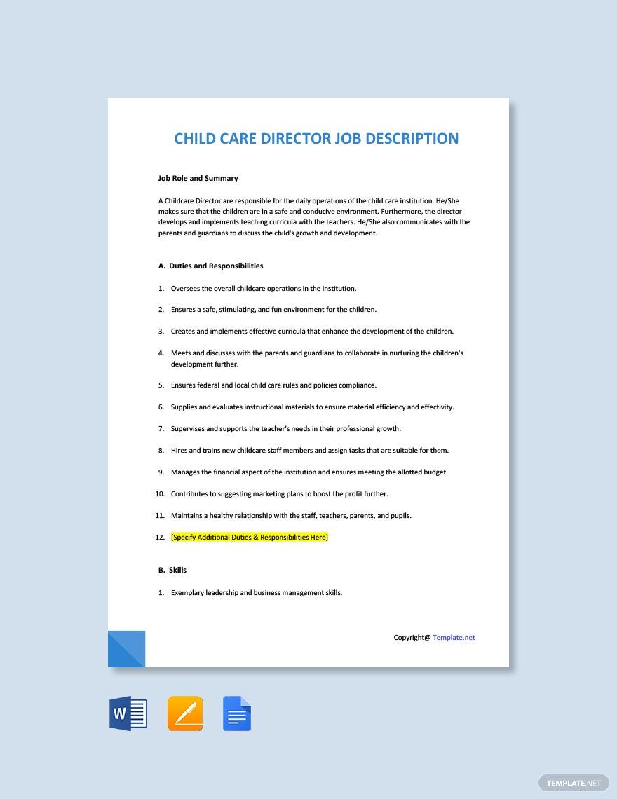 Director Job Description Templates 109 Docs Free Downloads 
