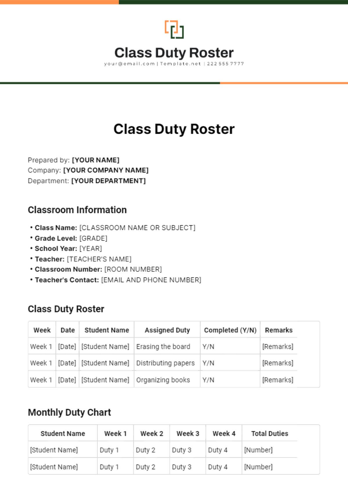 Free Duty Roster Templates Editable And Printable Free Duty Roster Templates Editable And Printable