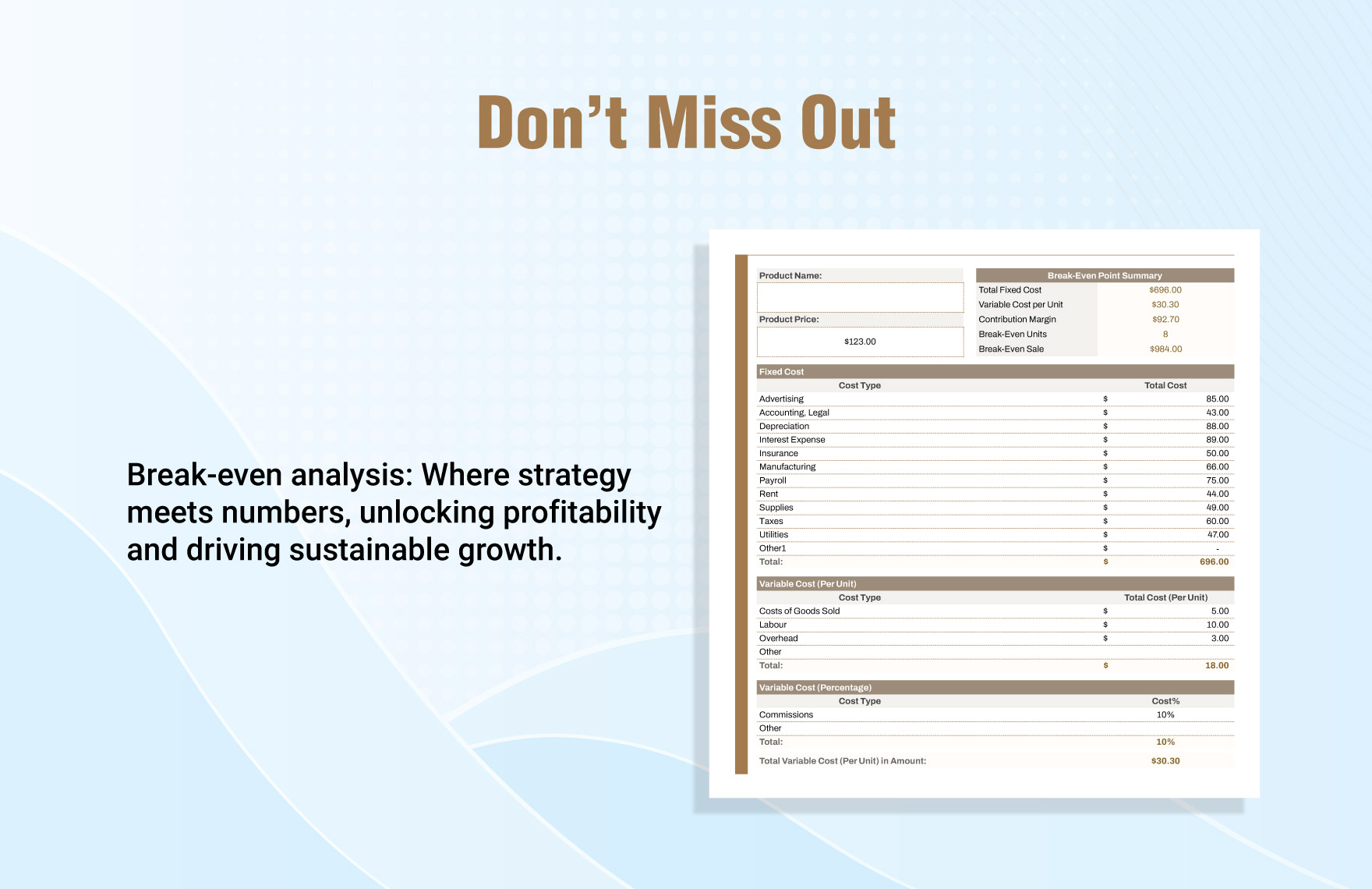 Finance Break Even Point Analysis Template In Excel Google Sheets