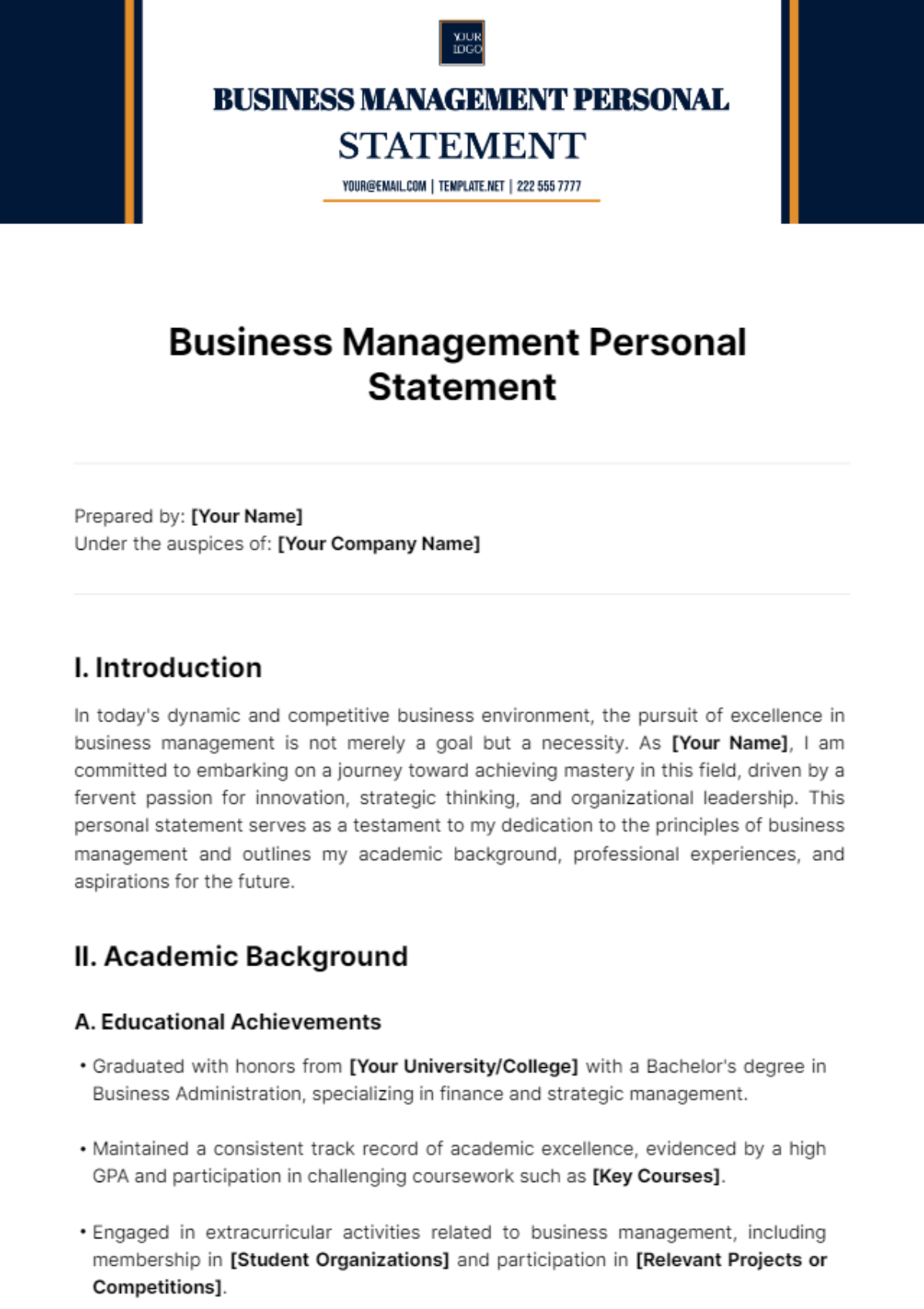 Free Business Management Personal Statement Template To Edit Online Free Business Management Personal Statement Template To Edit Online