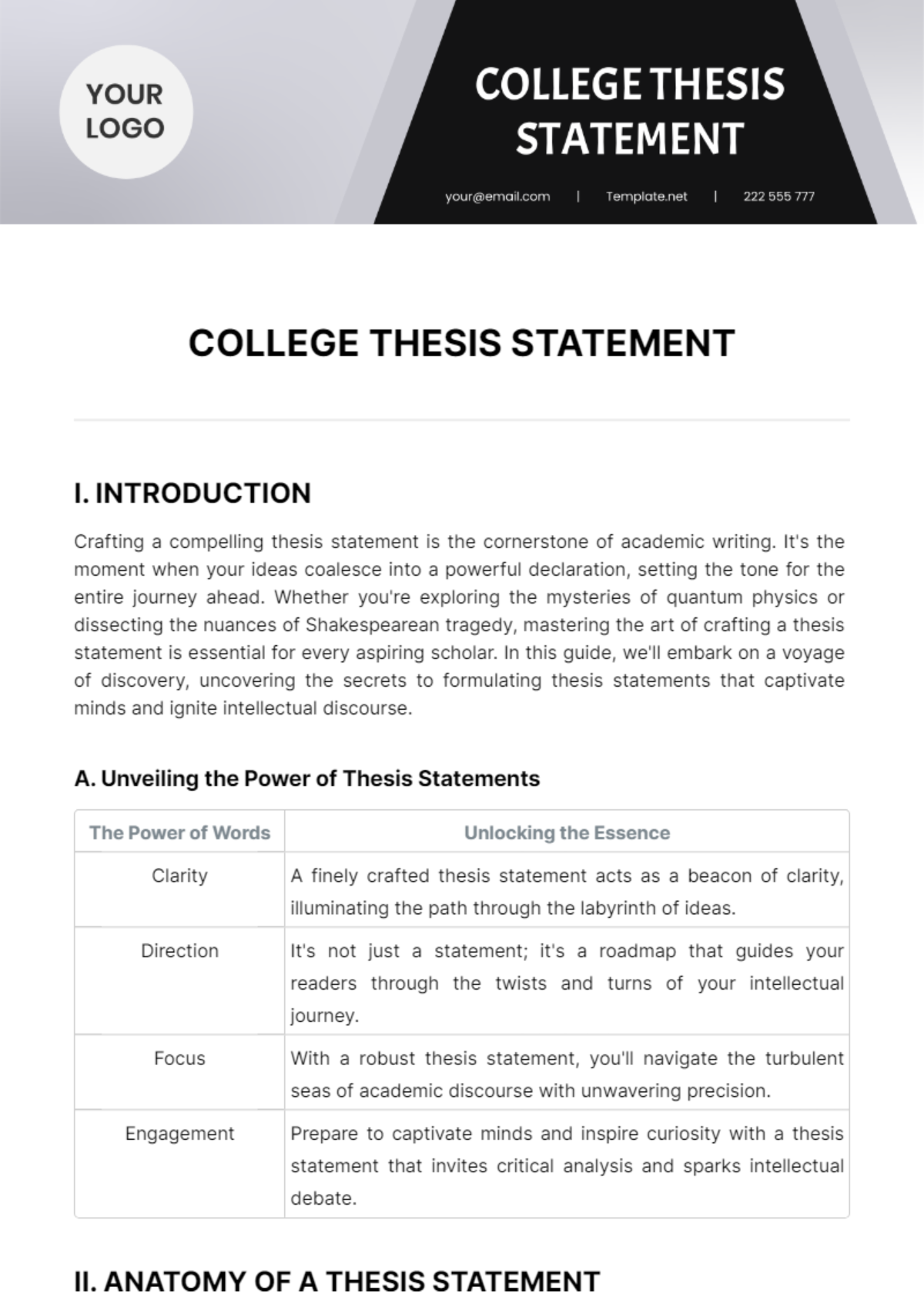 Free Thesis Statement Templates To Edit Online And Print
