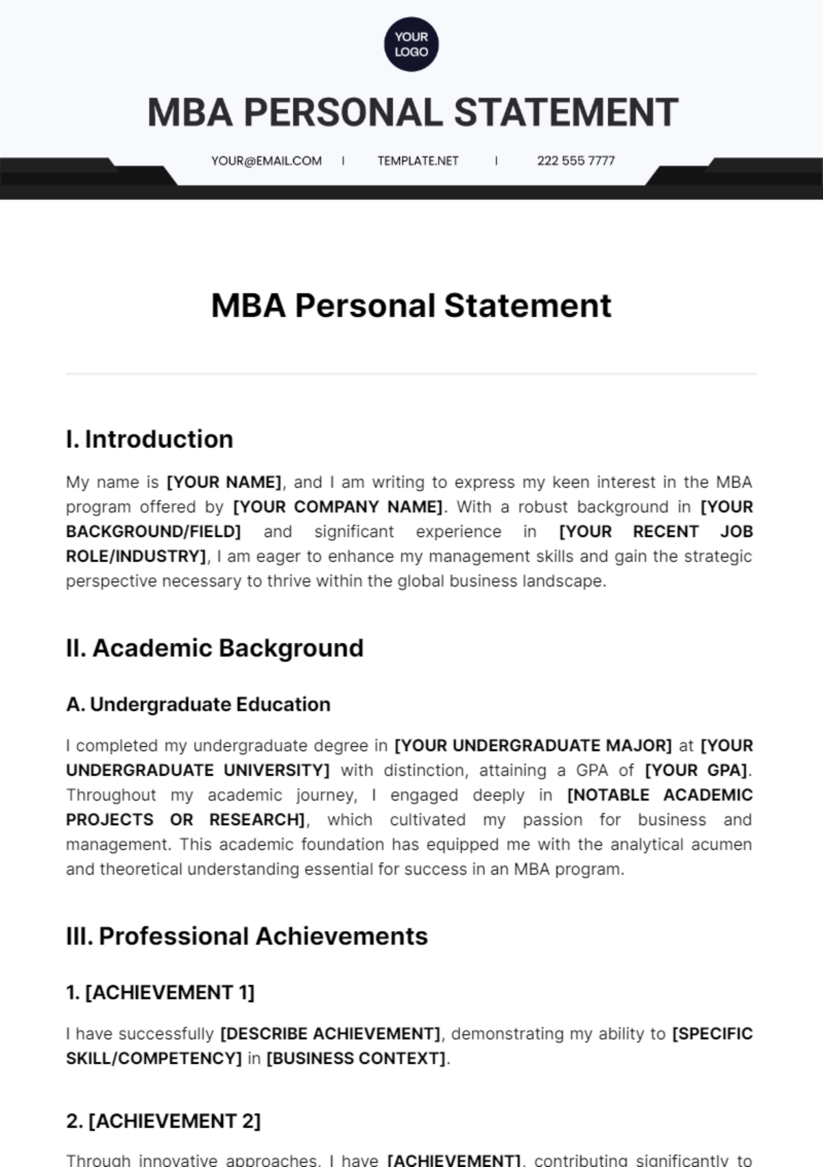 Free MBA Personal Statement Template To Edit Online