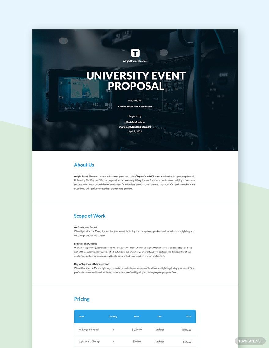 Free University Scholarship Proposal Template - Google Docs, Word ...