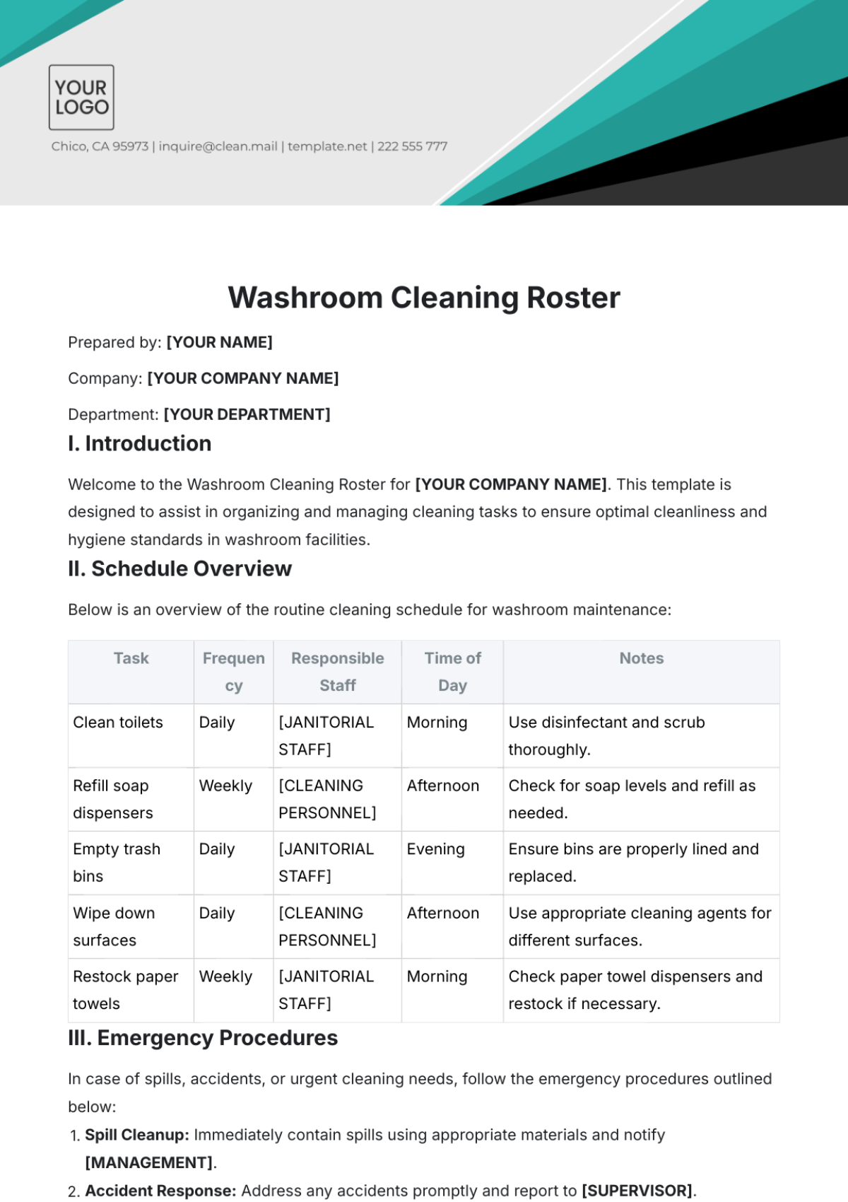 Free Cleaning Services Roster Templates Editable And Printable Free Cleaning Services Roster Templates Editable And Printable