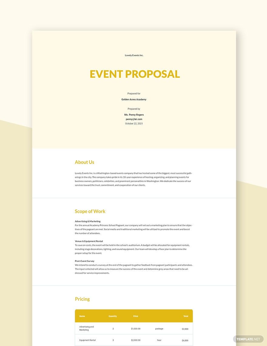 Event Planning Proposal PDF Templates Free Download Template