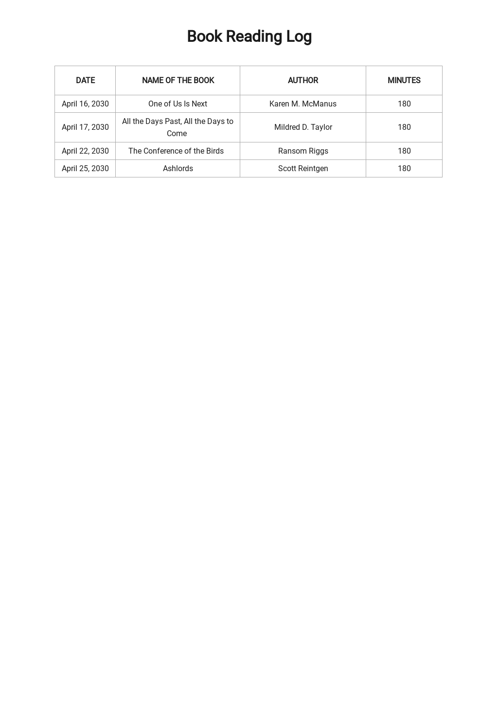 My Personal Reading Log Template Word Apple Pages Publisher 