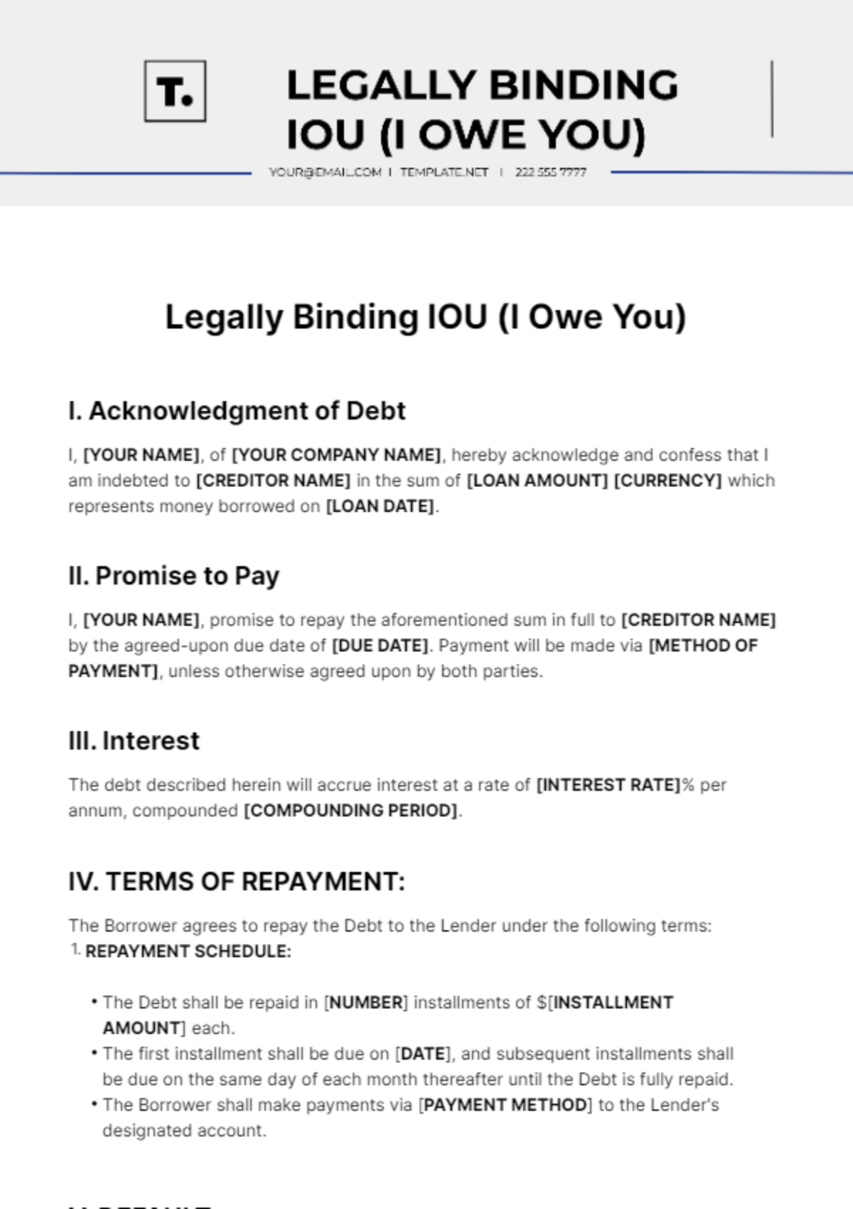 Free Legally Binding IOU Template To Edit Online