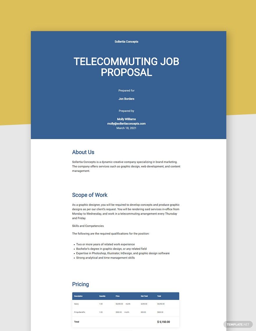 Telecommuting Job Proposal Template - Google Docs, Word, Apple Pages ...