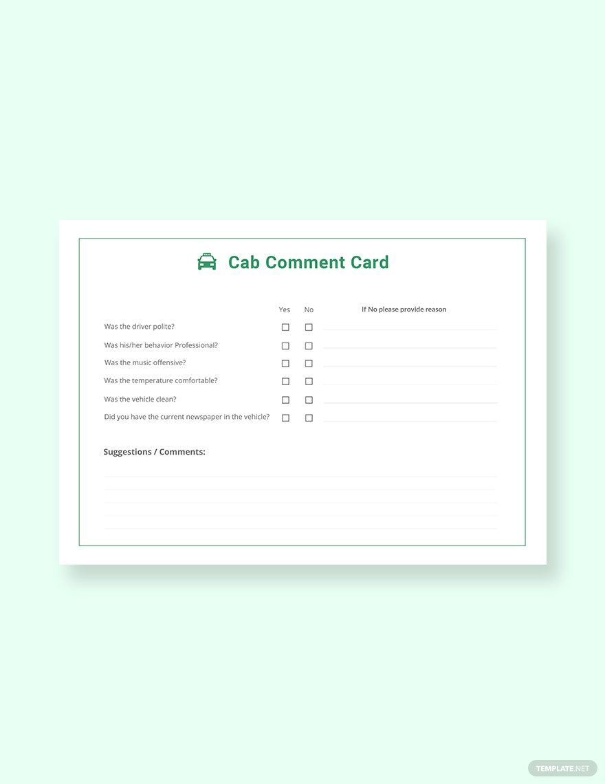 Editable Customer Comment Card Template Google Docs Word Apple 