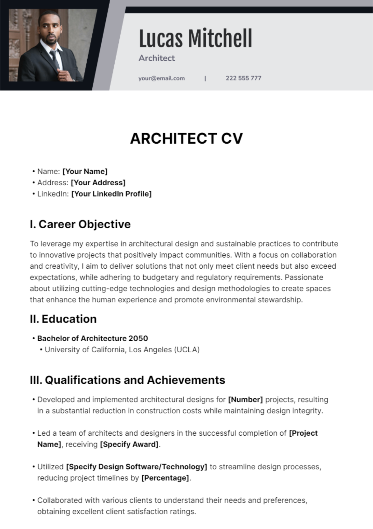 Free Architect CV Template - Edit Online & Download | Template.net