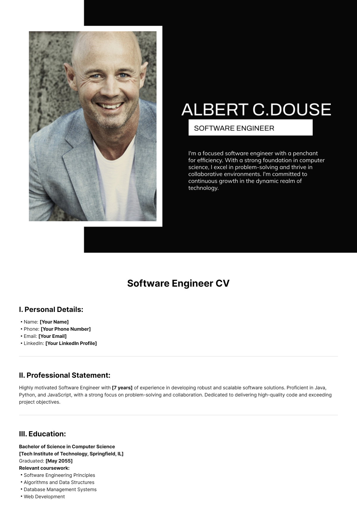 Software Engineer CV Template - Edit Online & Download Example ... Software Engineer CV Template - Edit Online & Download Example ...