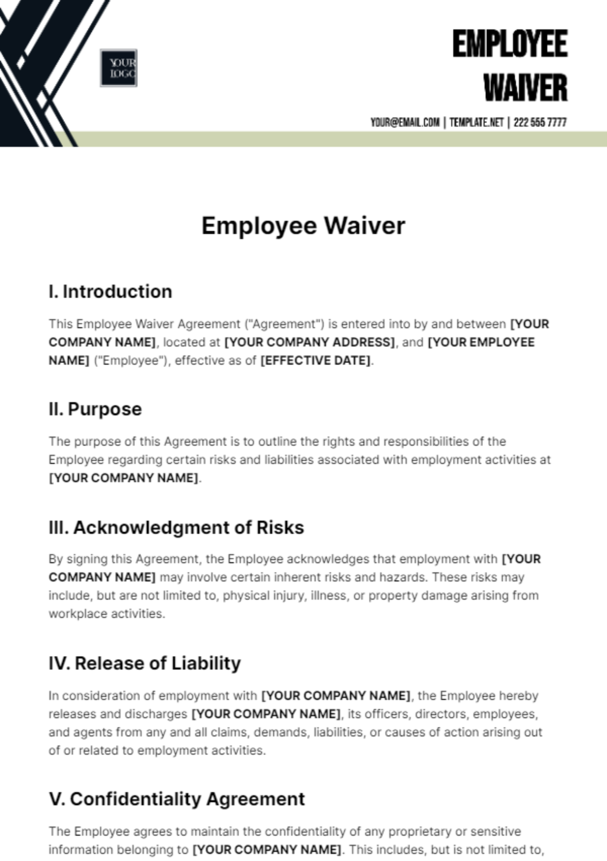 Employee Waiver Template - Edit Online & Download Example | Template.net