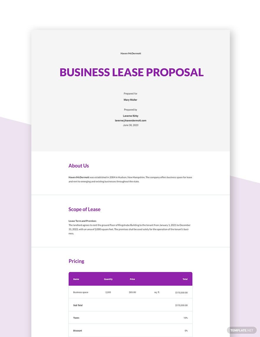 Business Lease Proposal Template Google Docs Word Apple Pages 