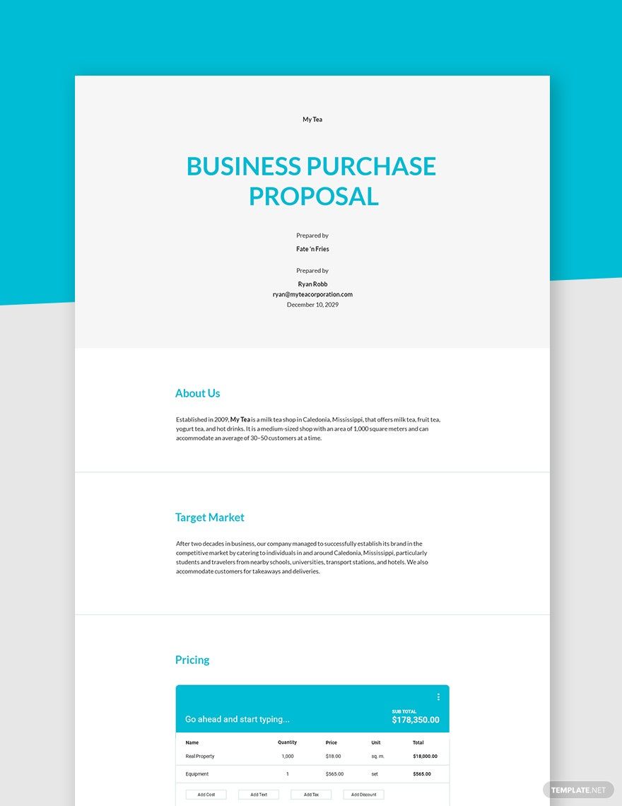 Business Purchase Proposal Template In Google Docs Pages Word