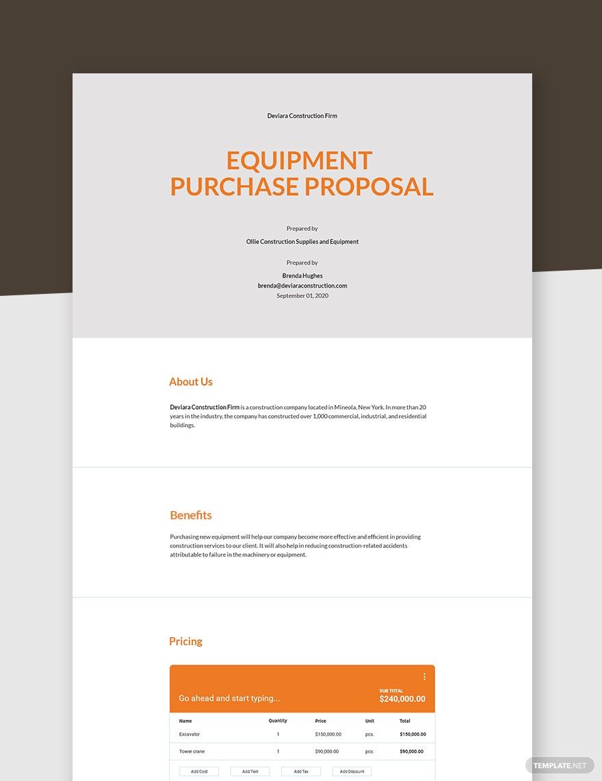 Equipment Purchase Proposal Template Google Docs Word Apple Pages 