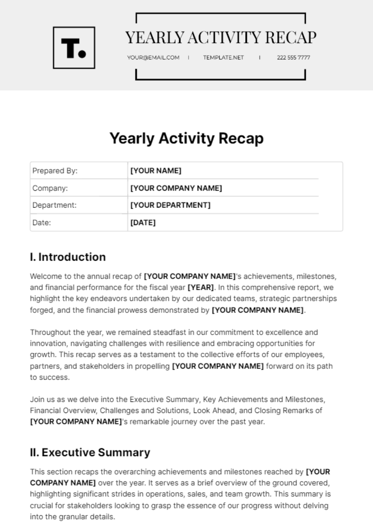 Free Yearly Activity Recap Template - Edit Online & Download | Template.net