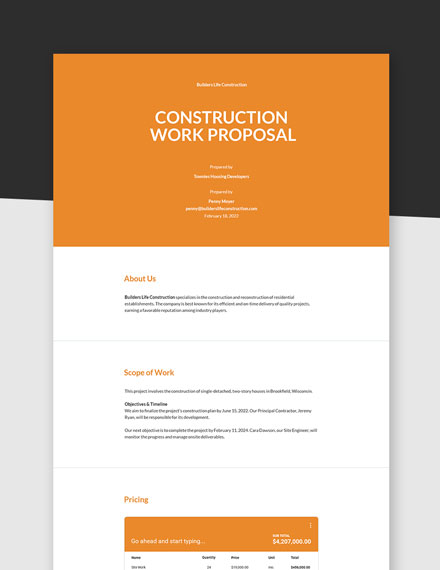 Construction Proposal Template - Google Docs, InDesign, Word, Apple ...