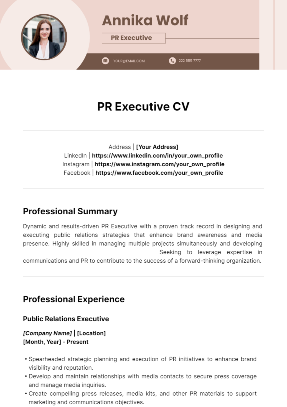 PR Executive CV Template - Edit Online & Download Example | Template.net