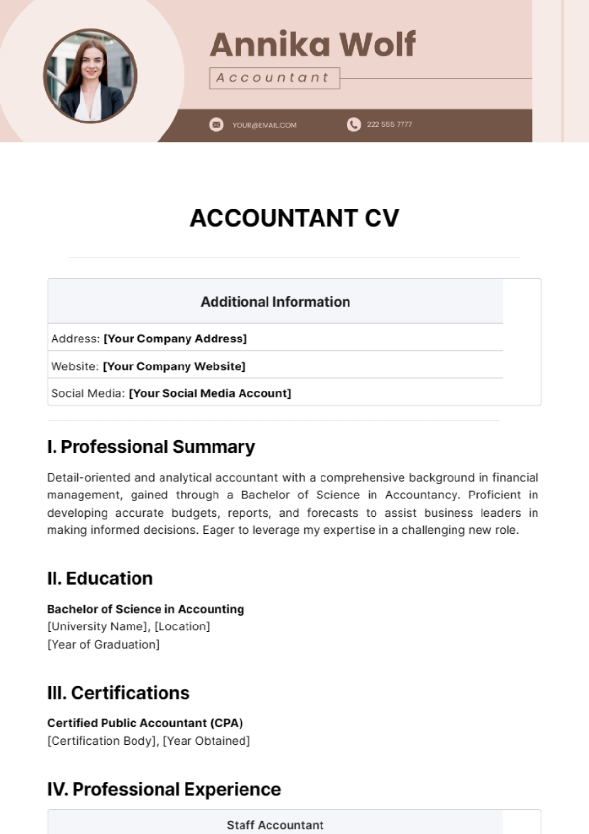 Accountant CV Template - Edit Online & Download Example | Template.net