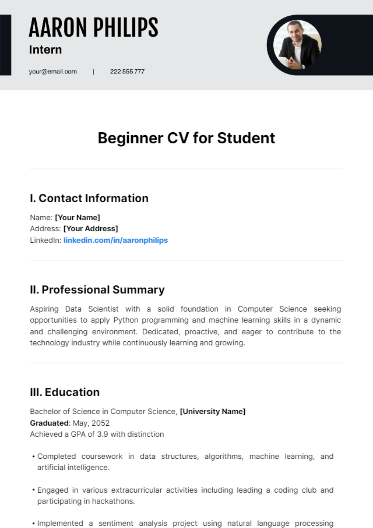 Beginner CV for Students Template - Edit Online & Download Example ...