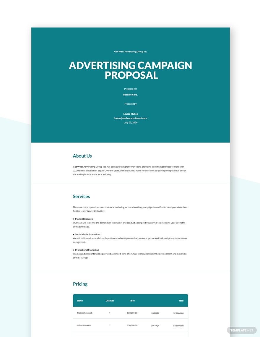 Sample Advertising Agency Proposal Template - Google Docs, Word, Apple ...
