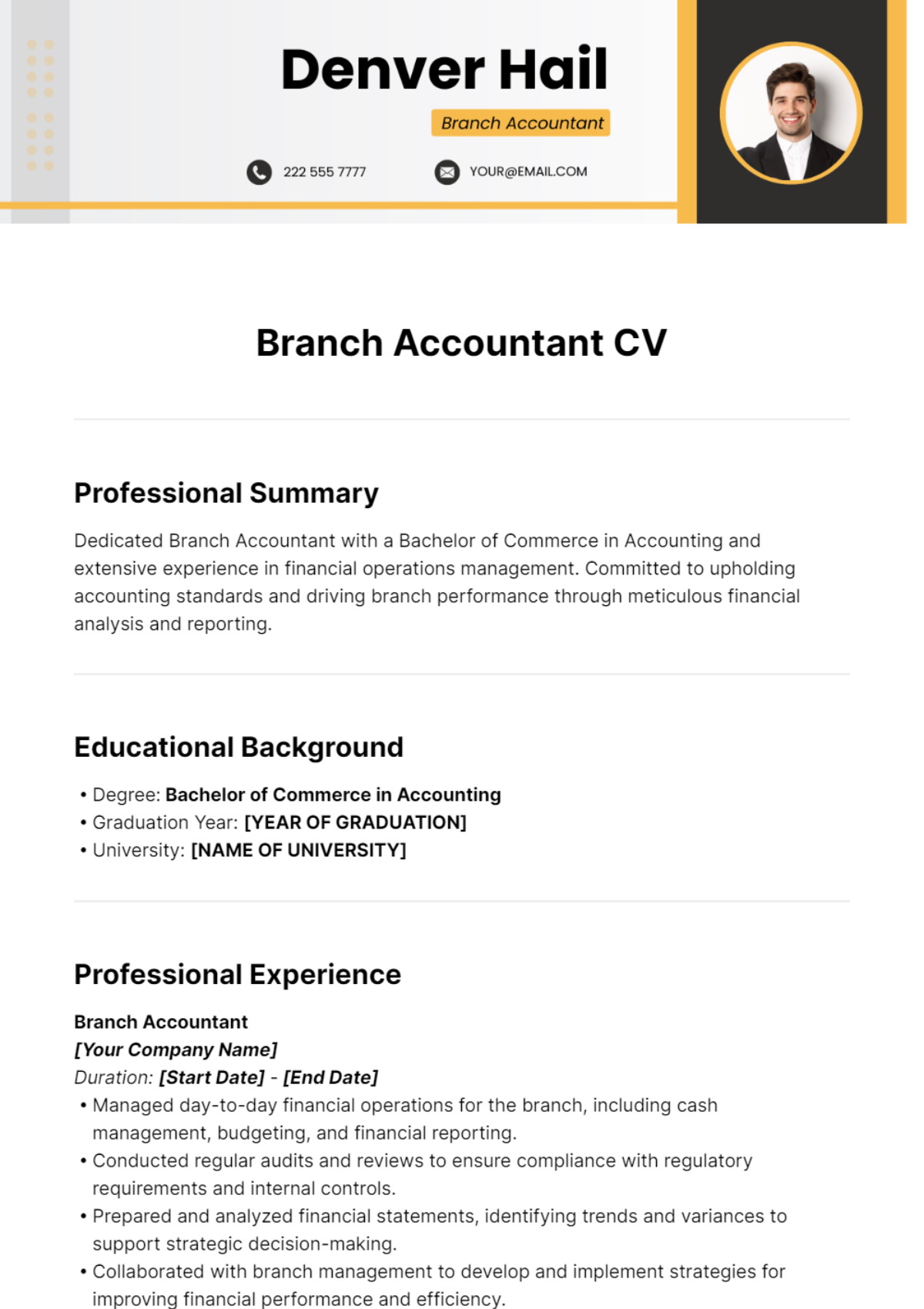 Branch Accountant CV Template - Edit Online & Download Example ...