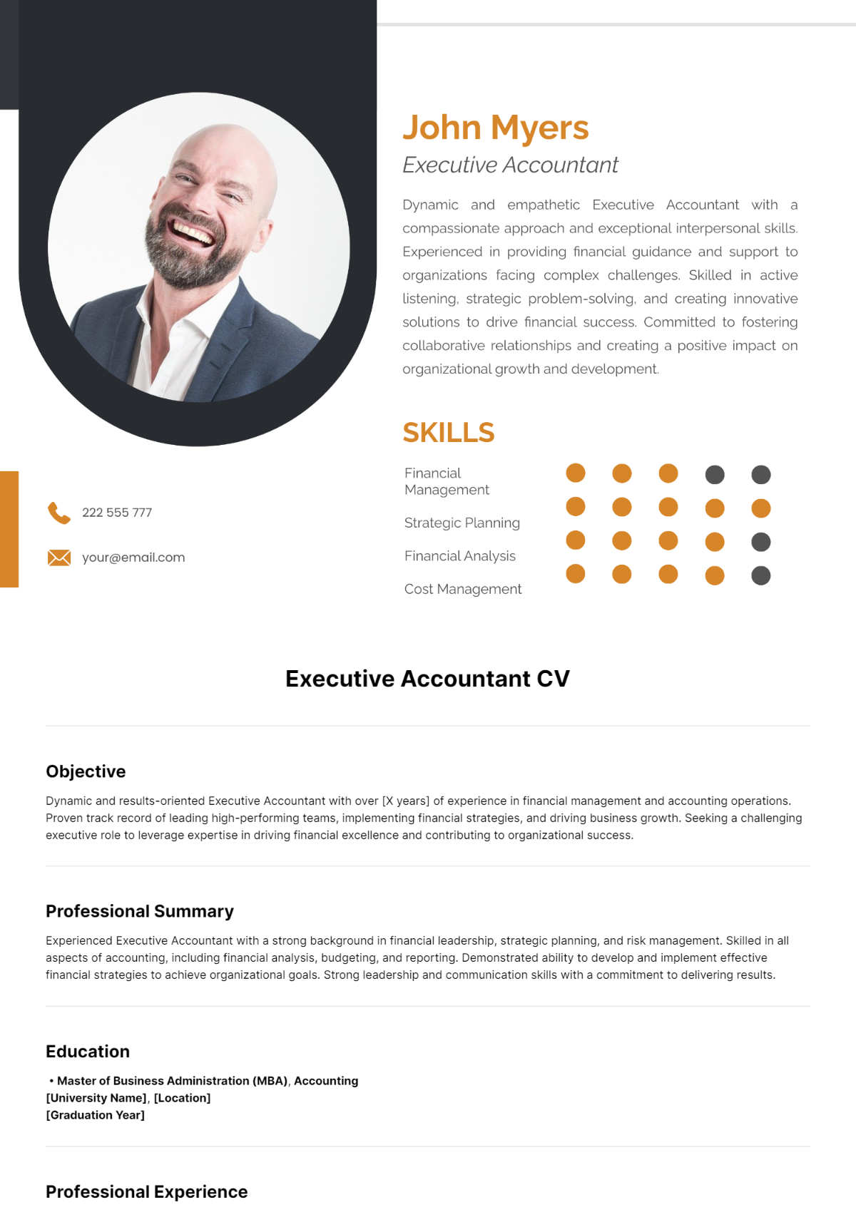 Executive Accountant CV Template - Edit Online & Download Example ...