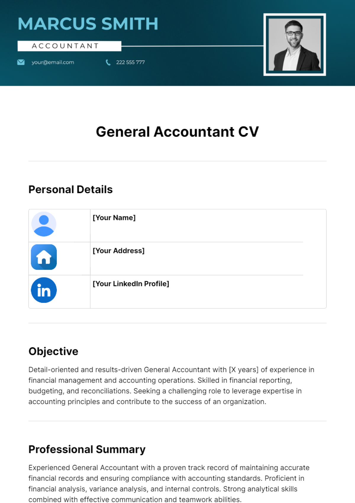 General Accountant CV Template - Edit Online & Download Example ...