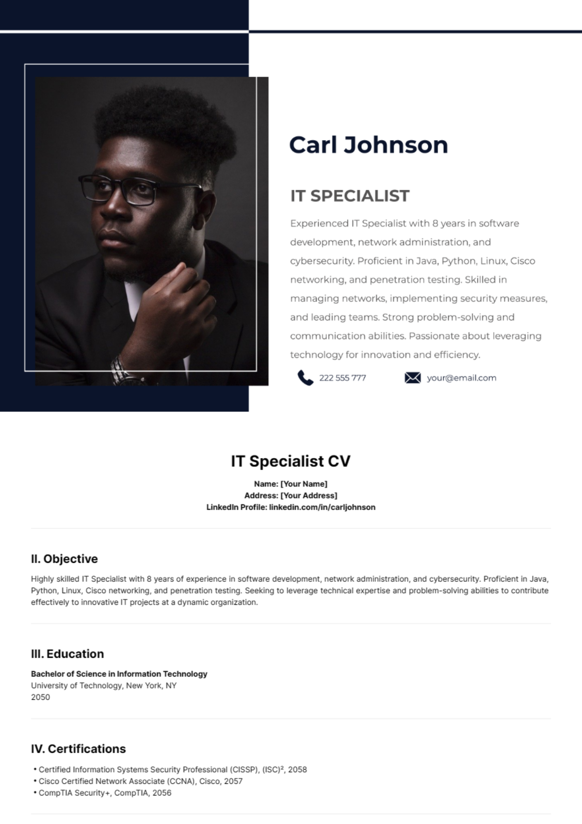 IT Specialist CV Template - Edit Online & Download Example | Template.net