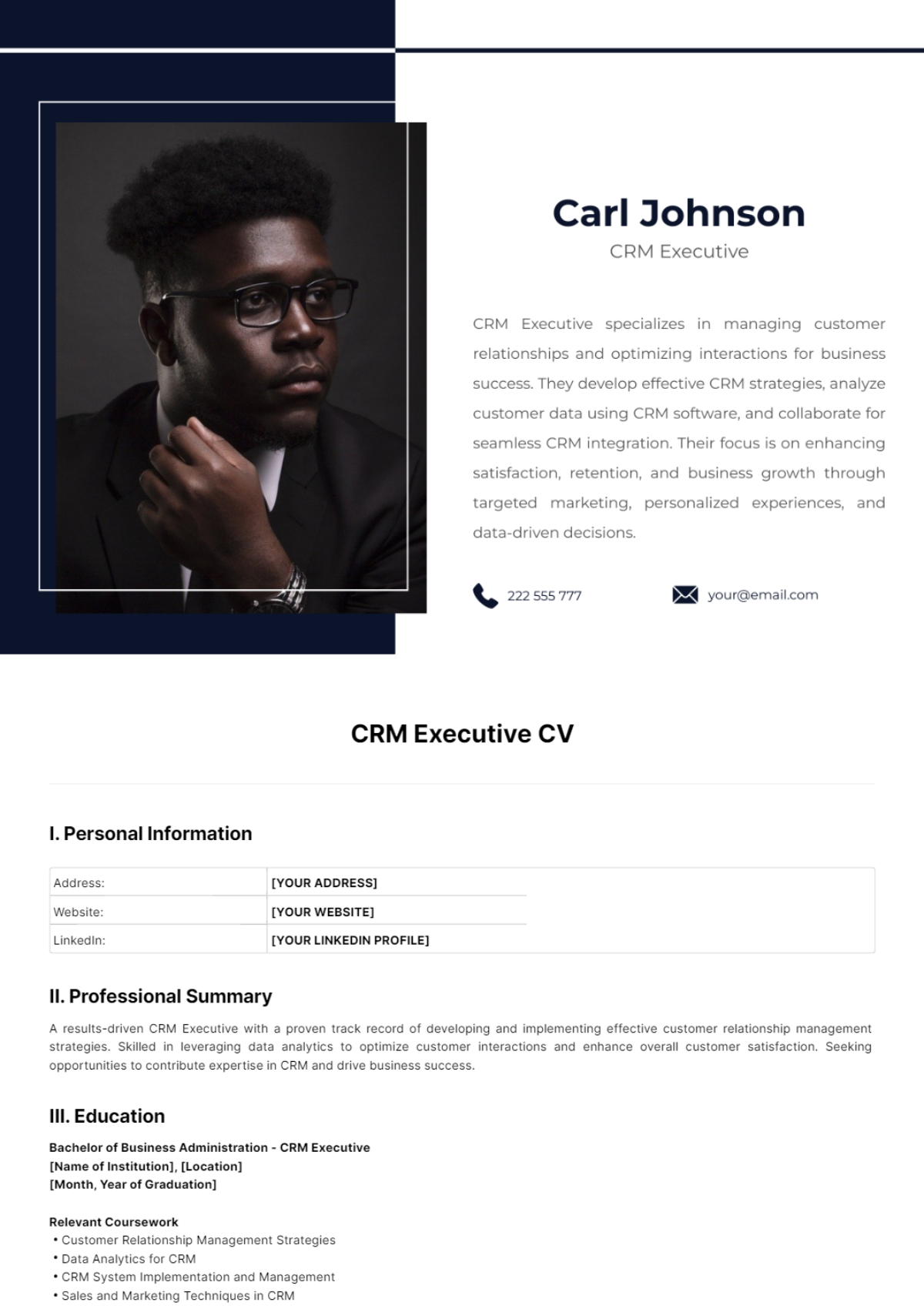 CRM Executive CV Template - Edit Online & Download Example | Template.net