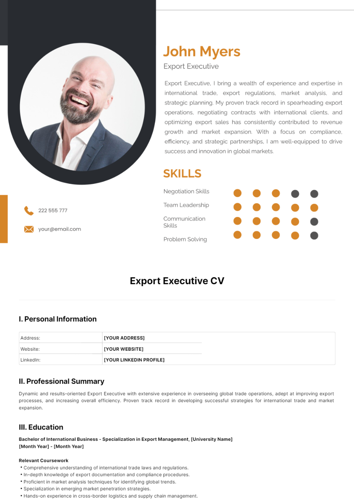 Export Executive CV Template - Edit Online & Download Example ...