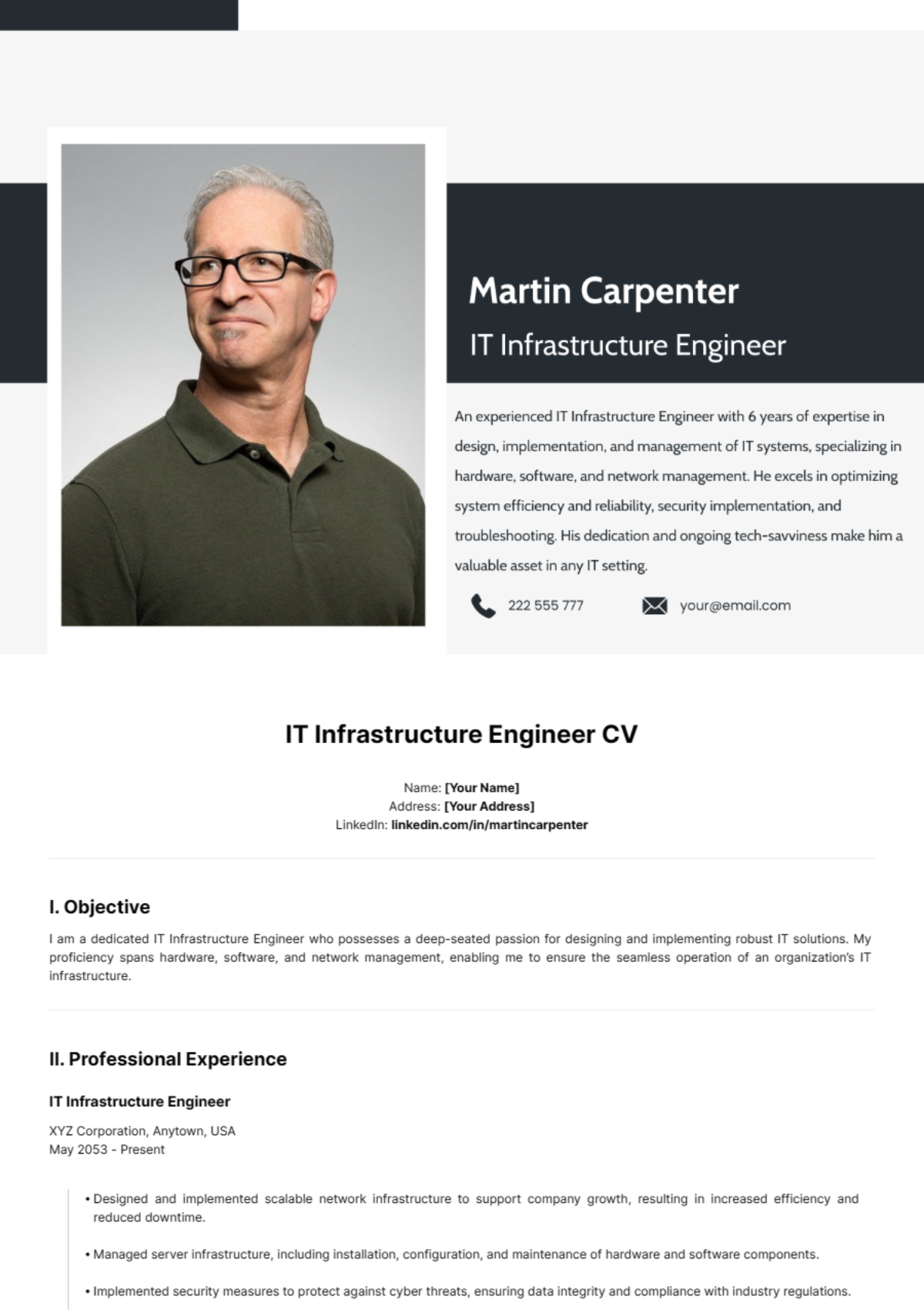 IT Infrastructure Engineer CV Template - Edit Online & Download Example ...