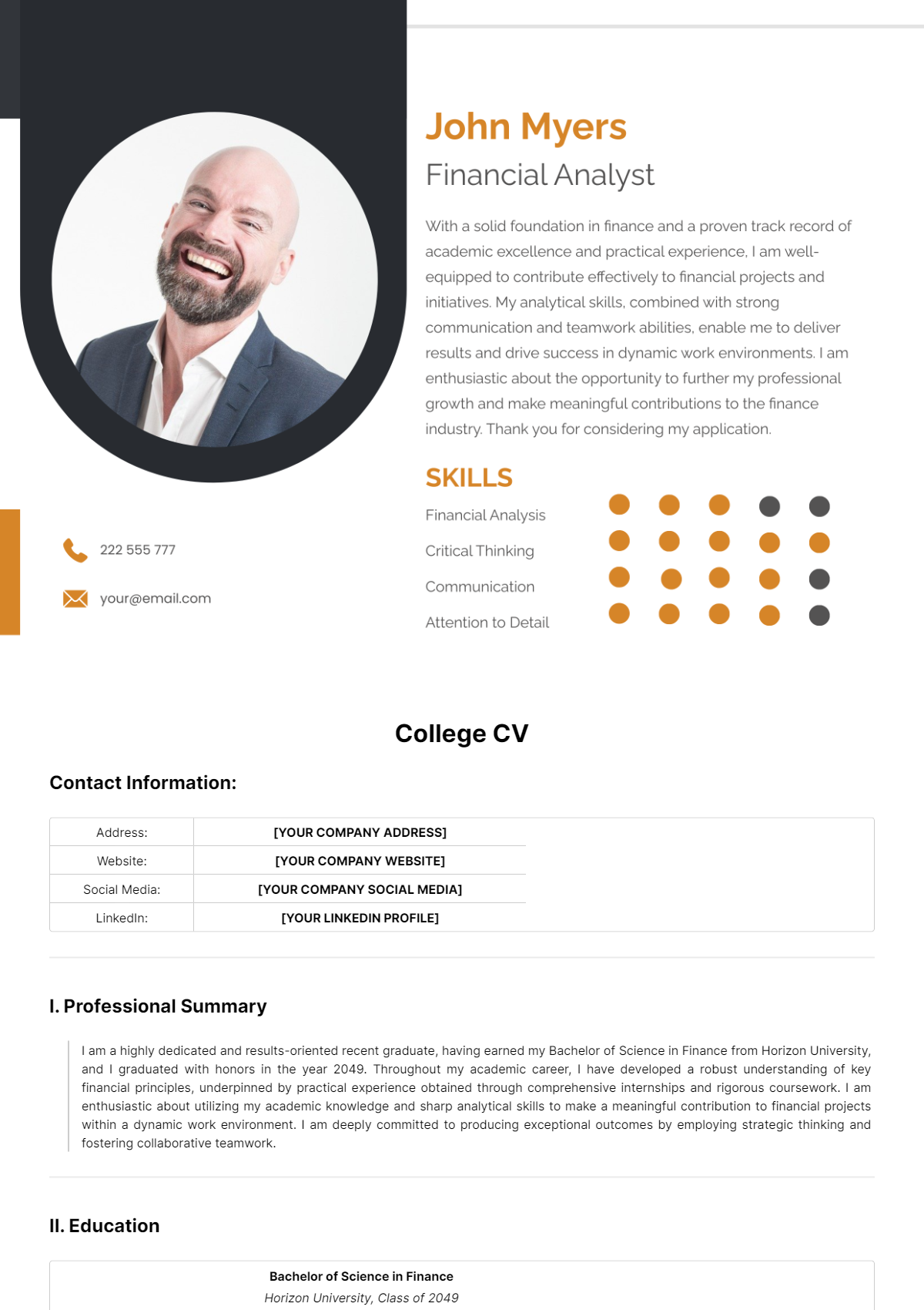 College CV Template - Edit Online & Download Example | Template.net