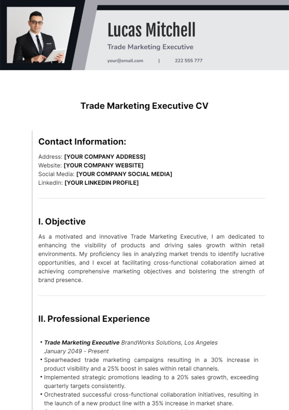 Trade Marketing Executive CV Template - Edit Online & Download Example ...