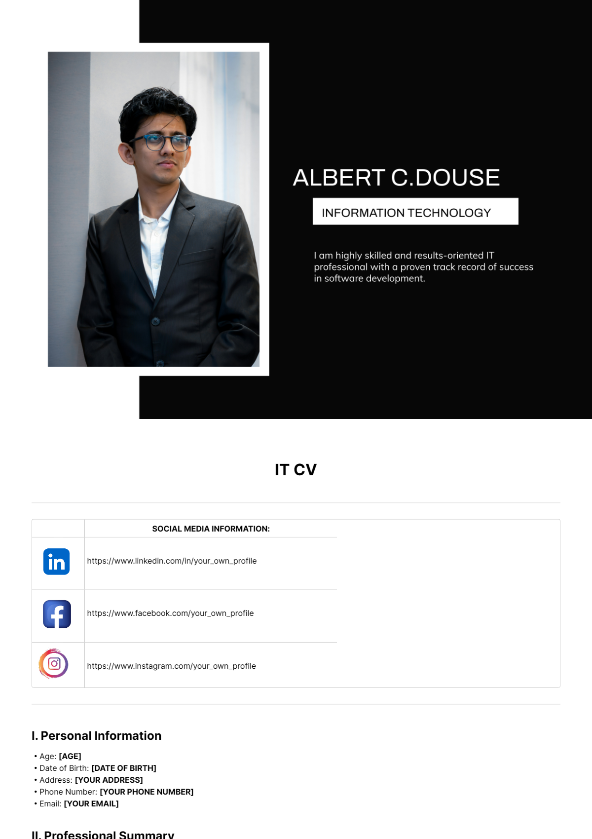 IT CV Template - Edit Online & Download Example | Template.net