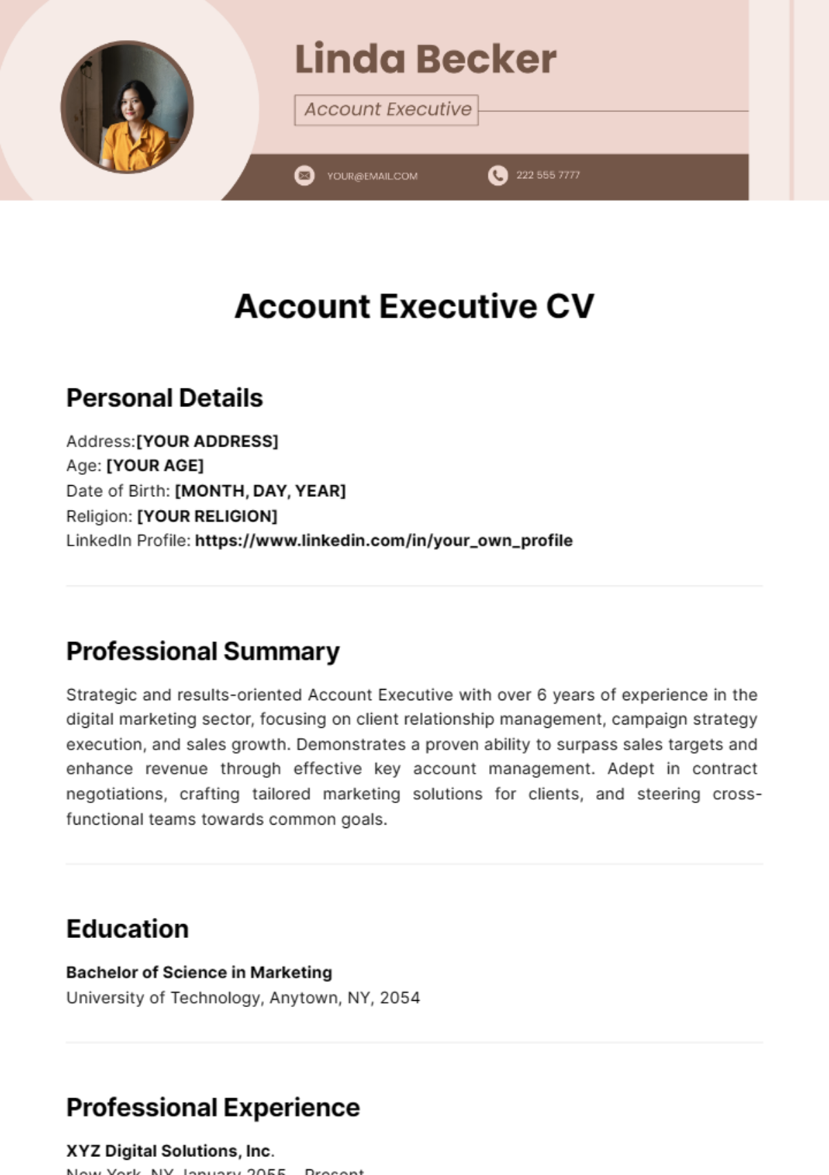 Account Executive CV Template - Edit Online & Download Example ...
