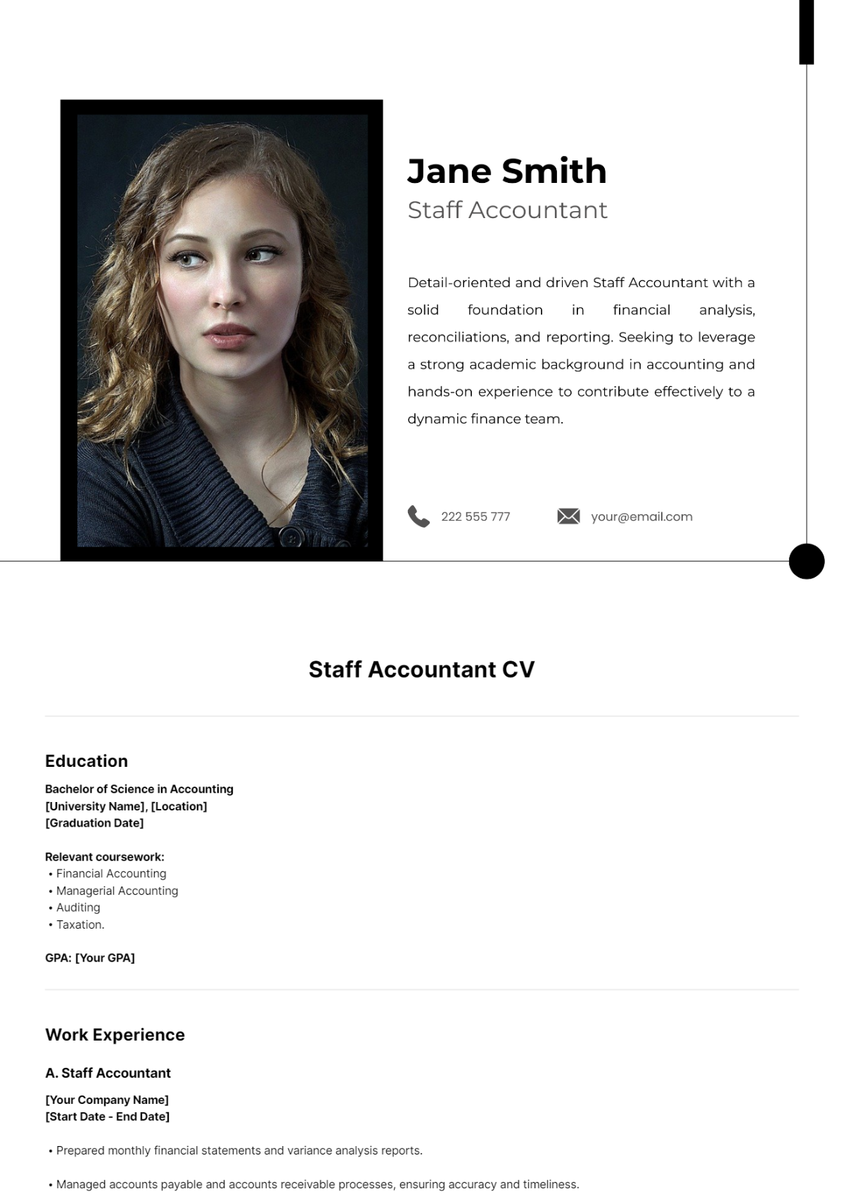 Staff Accountant CV Template - Edit Online & Download Example ...