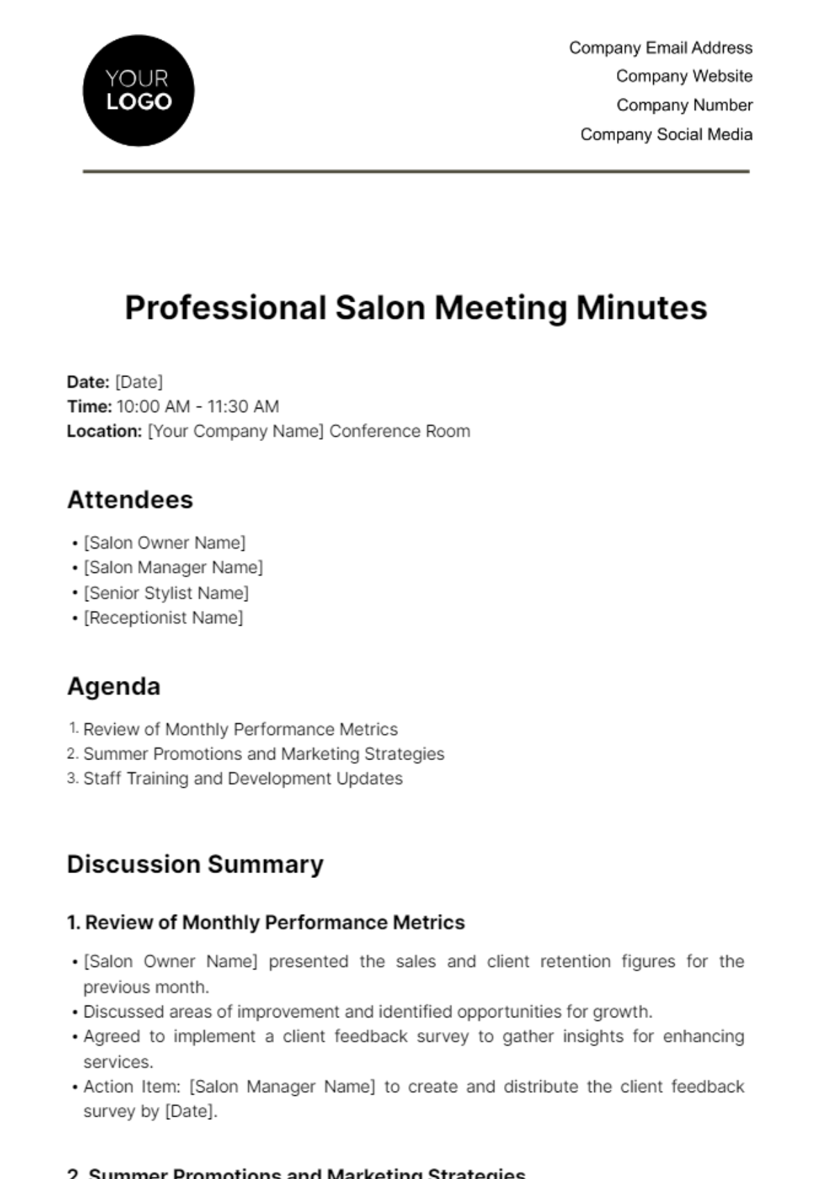 Professional Salon Meeting Minute Template - Edit Online & Download ...