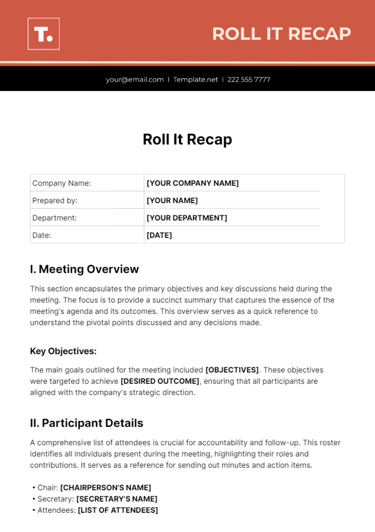 Roll It Recap Template - Edit Online & Download Example | Template.net