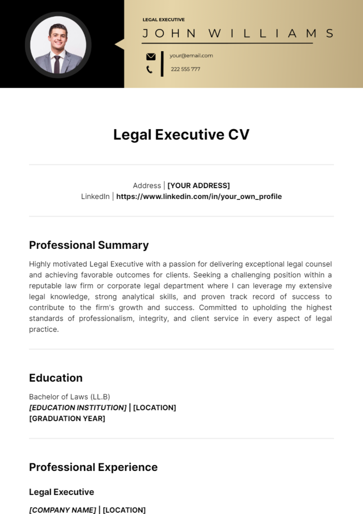 Legal Executive CV Template - Edit Online & Download Example | Template.net