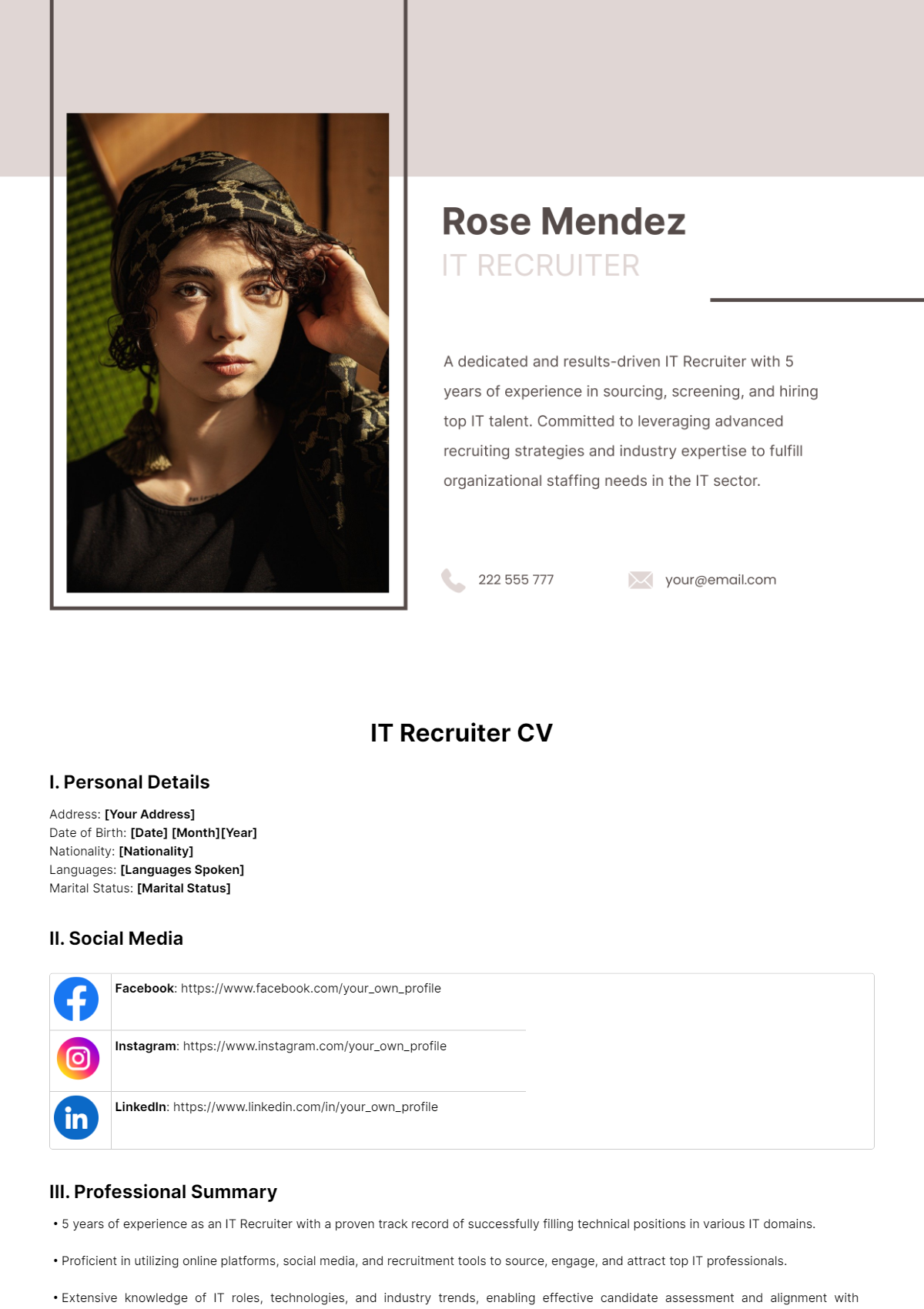 IT Recruiter CV Template - Edit Online & Download Example | Template.net