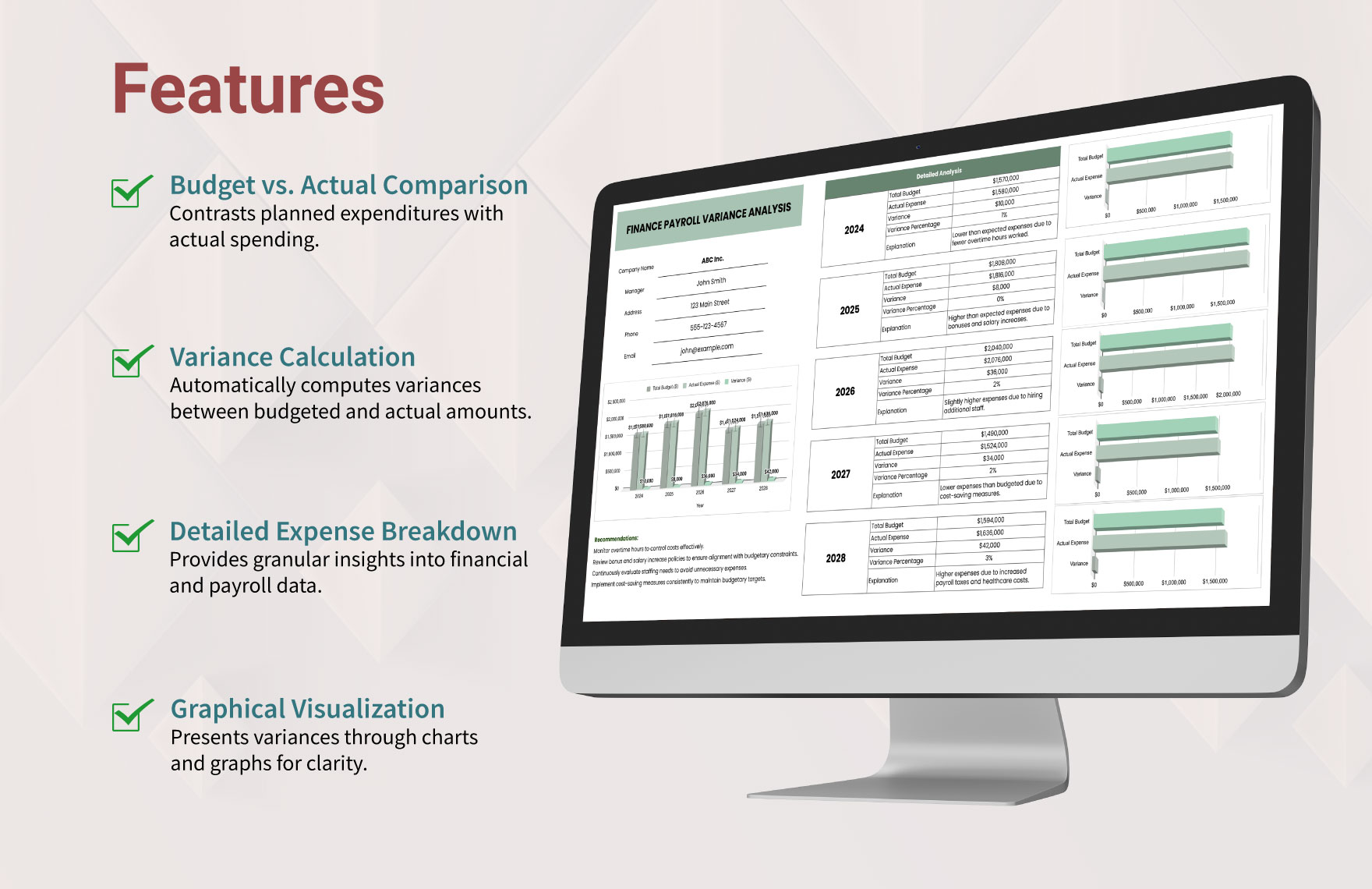 Finance Payroll Variance Analysis Template In Excel Google Sheets