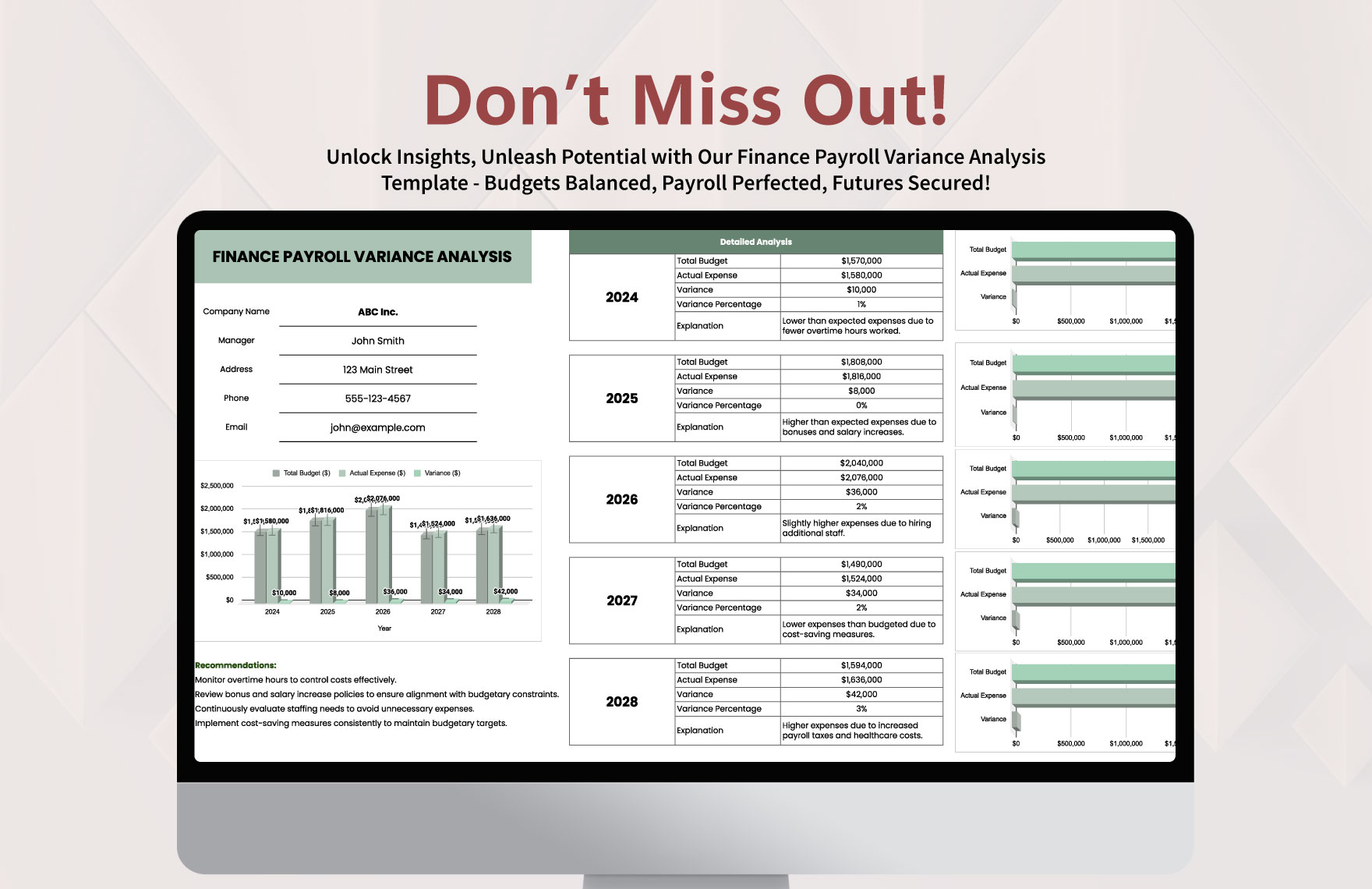 Finance Payroll Variance Analysis Template In Excel Google Sheets