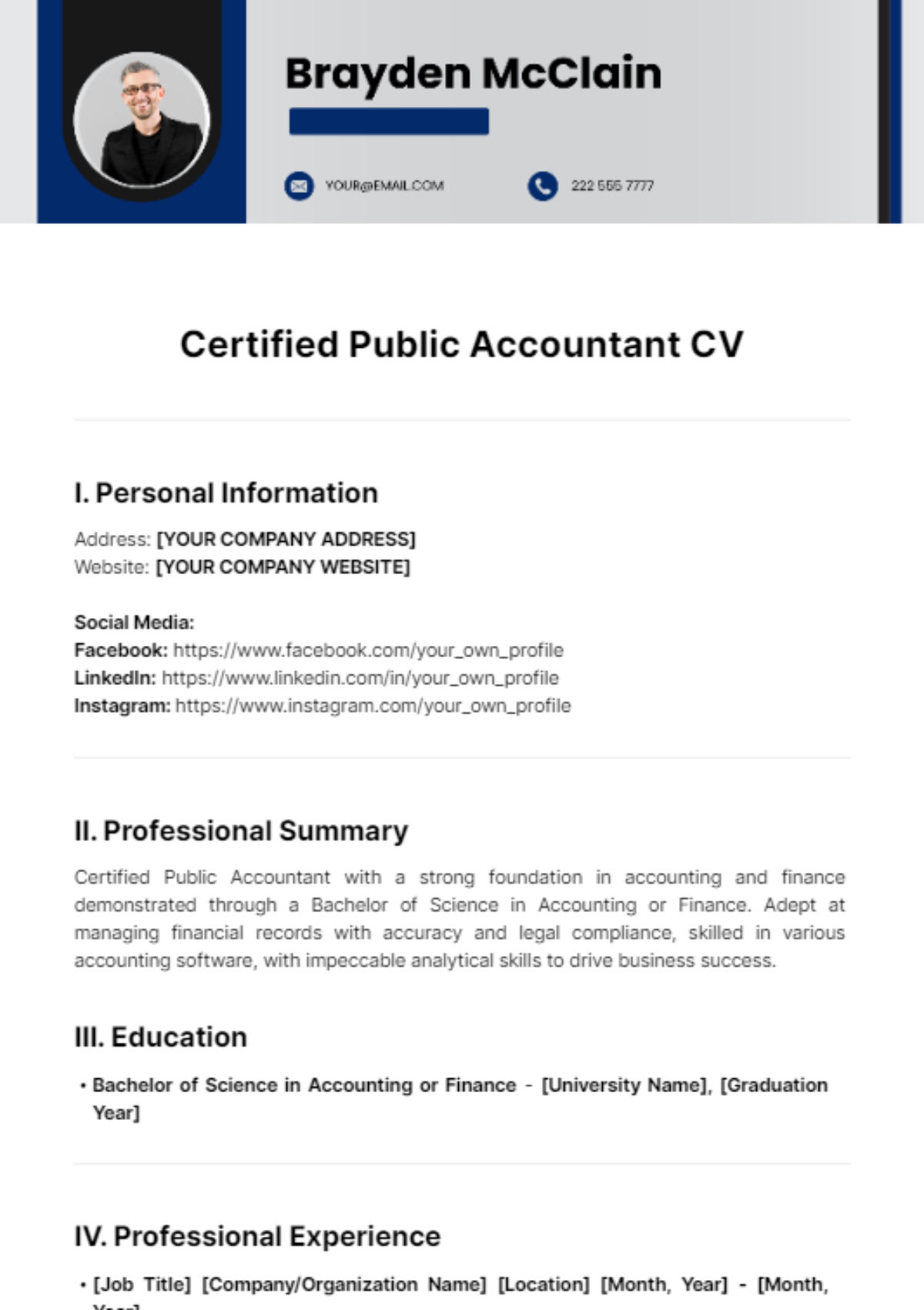 Certified Public Accountant CV Template - Edit Online & Download ...