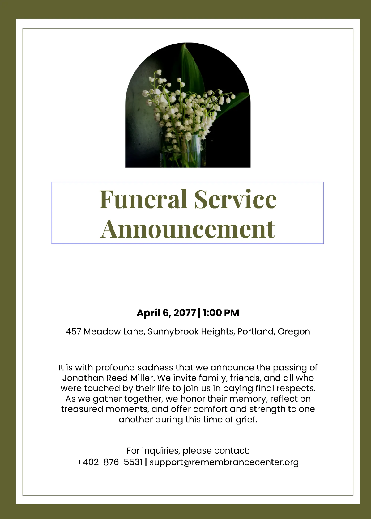 Free Funeral Announcement Template to Edit Online