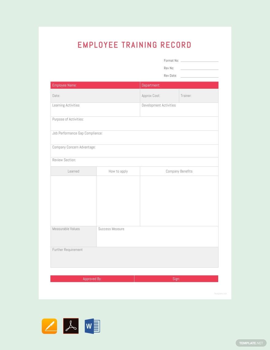 Employee Training Record Template In Word Google Docs PDF Apple 