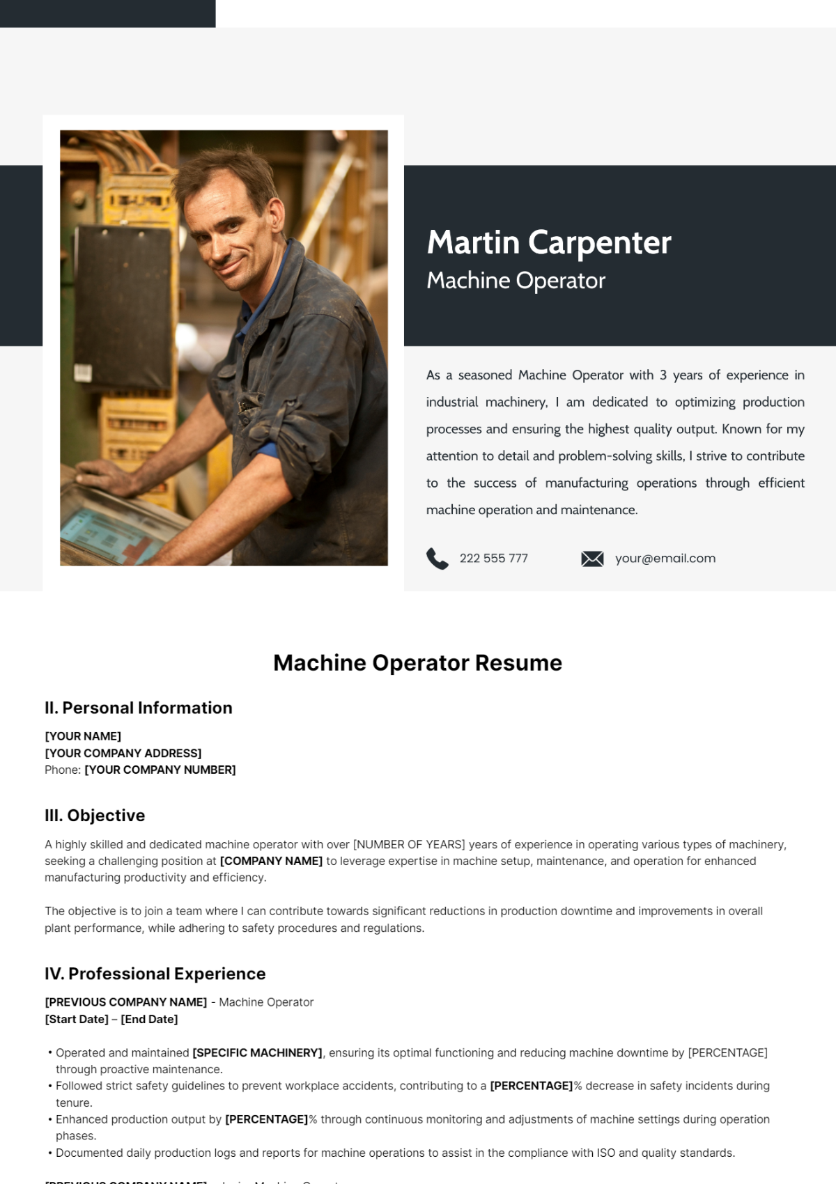 Machine Operator Resume Template - Edit Online & Download Example ...