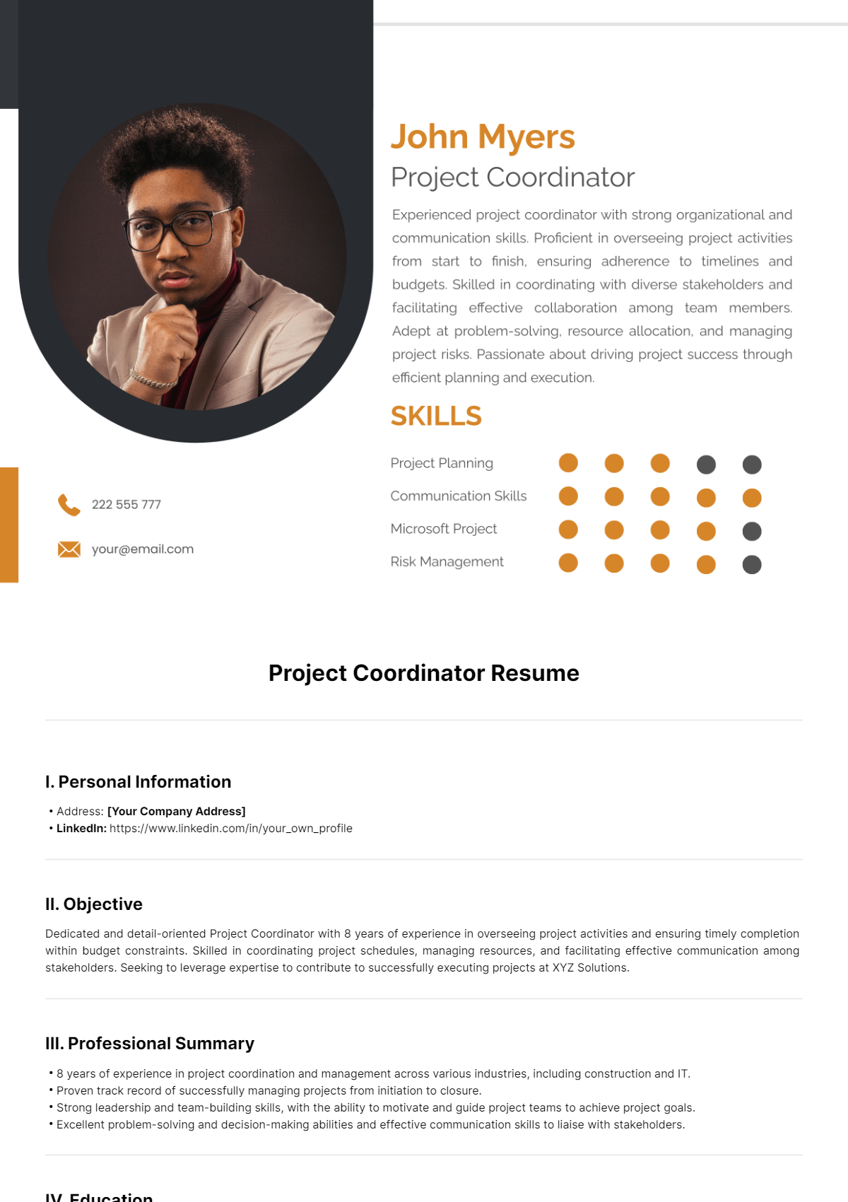 Project Coordinator Resume Template 